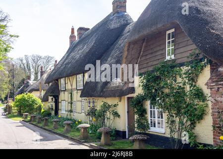 Thatched cottages, Church Street, Wherwell, Hampshire, England, United ...