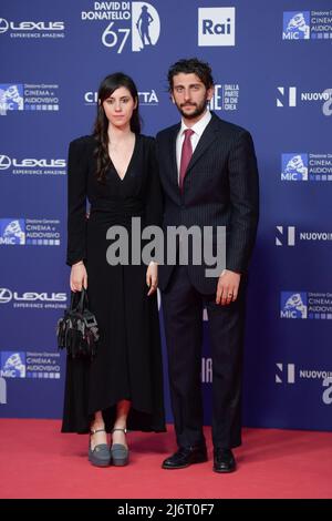 Pietro Castellitto (R) and guest attend the red carpet of the 67th ...