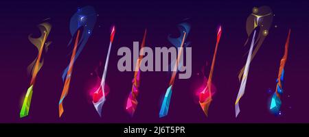 Magic wands with light vfx effect, wizard or witch sticks with glow and ...