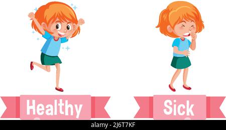 Sick and Healthy Opposite Words illustration Stock Vector Image & Art ...