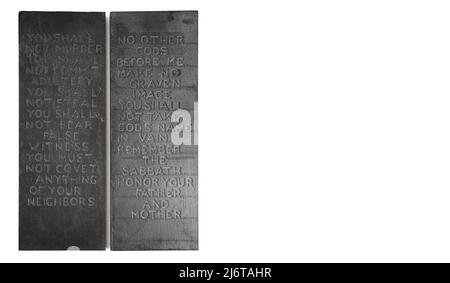 The Ten Commandments Carved into Two Black Slate Stones Stock Photo - Alamy