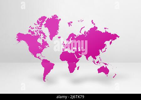 Purple world map isolated on black concrete wall background. 3D ...