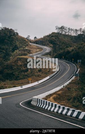 Curvy road number 3 in the mountain of Pua district, Nan province ...