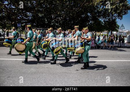 Seville, Spain - May 01, 2022 Parade of professional soldiers from the ...