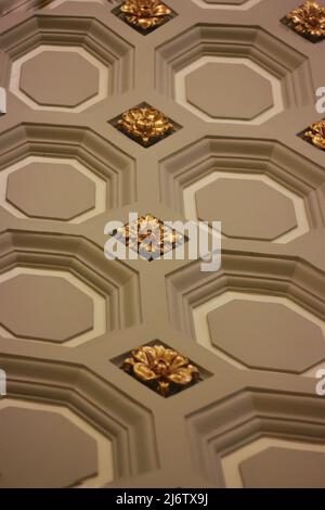 Beautiful ornate traditional colonial ceiling with gold medallions as ...