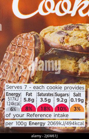 Nutrition Facts for Cookies Stock Photo - Alamy