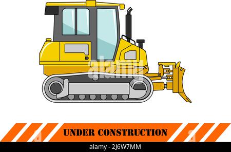 Detailed illustration of dozer, heavy equipment and machinery in a flat ...