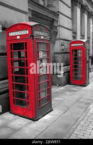 Selective colour of the Iconic red telephone boxes in Eden Place ...