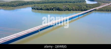 Drone photography of the Tempisque river and the Amistad bridge Puente ...