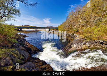 MORAR SCOTLAND THE RIVER MORAR FLOWING UNDER THE ROAD BRIDGE TOWARDS ...