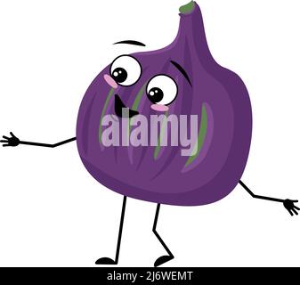 Fig character with happy emotion, joyful face, smile eyes, arms and ...