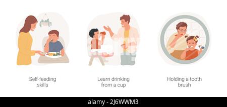 Self-care and personal hygiene skills for kids isolated cartoon vector ...