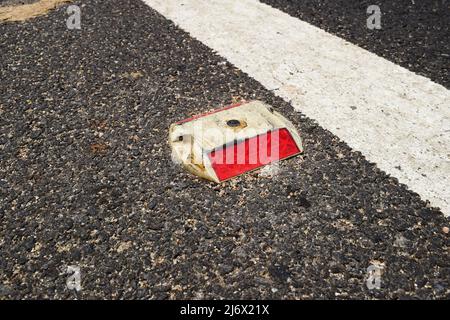 Motorway Signs and reflectors on Highway at night Stock Photo - Alamy