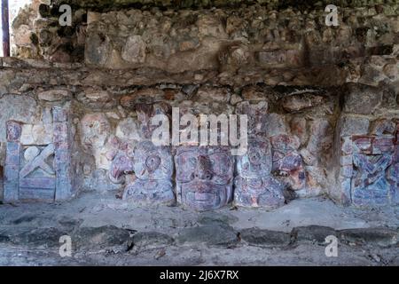 Stucco mask of the mayan Sun God, Kinich Ahau, in the temple of the ...