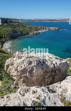 Sandy Beach of Mellieha Bay, Malta Stock Photo - Alamy