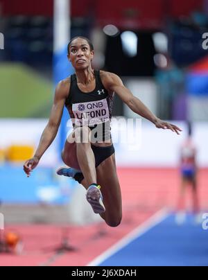 Thea Lafond jumping at the Belgrade 2022 Indoor World Championship in ...