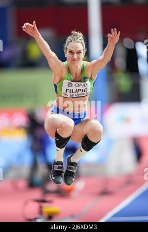Neja Filipic jumping at the Belgrade 2022 Indoor World Championship in ...