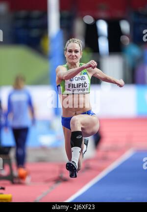 Neja Filipic jumping at the Belgrade 2022 Indoor World Championship in ...
