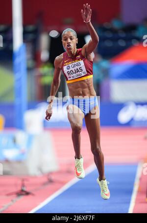 Yulimar Rojas jumping at the Belgrade 2022 Indoor World Championship in ...