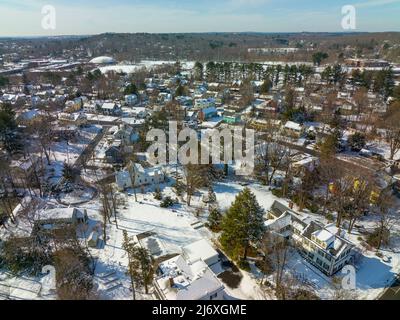 Lexington historic town center aerial view on Massachusetts Avenue in ...