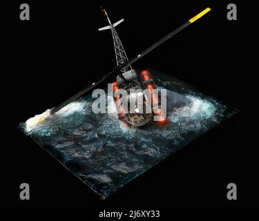 Jaws 2 attack against helicopter, copter, shark, diorama, movie, making ...