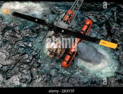 Jaws 2 attack against helicopter, copter, shark, diorama, movie, making ...