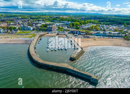 Aerial view from drone of Fisherrow Harbour in Musselburgh in East ...