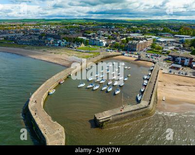 Aerial view from drone of Fisherrow Harbour in Musselburgh in East ...