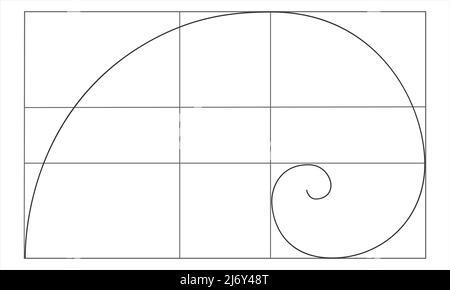 Golden ratio sign. Logarithmic spiral in rectangle with squares and circles. Leonardo Fibonacci ...