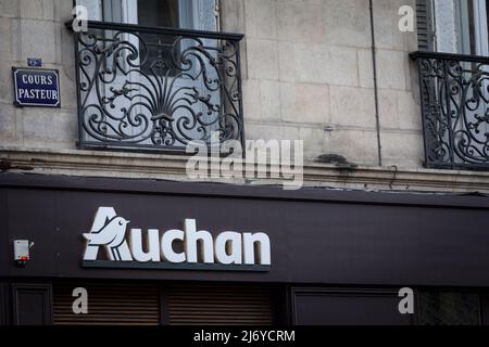 Auchan logo and signage on supermarket facade - Ligueil, Indre-et-Loire ...