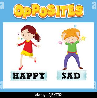 Opposite English words with sad and happy illustration Stock Vector ...