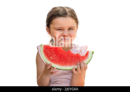 girl eating Watermelon isolated on white background Stock Photo - Alamy
