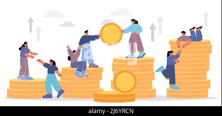 Teamwork. People climb the stair together. Vector illustration Stock ...