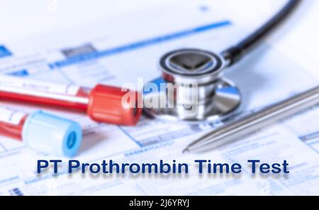 Prothrombin Time - Test with blood sample. Top view isolated on office ...