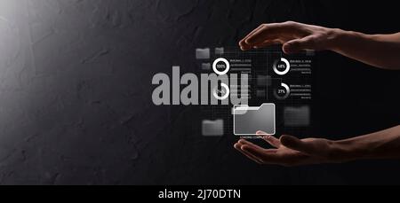 Business developer hand using board framework on virtual modern ...