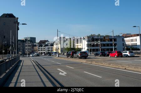 Cars drive over the bridge over the Inn River Stock Photo - Alamy