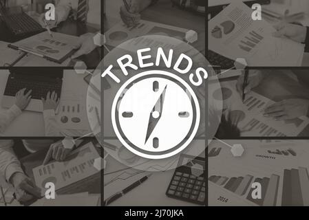 Trends concept illustrated by pictures on background Stock Photo - Alamy