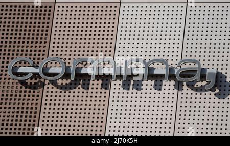 Comma, logo on the facade of the Stadtgalerie mall. (Photo by Igor ...