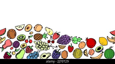 Garden fruits. Bottom border at edge. Continuous seamless picture ...