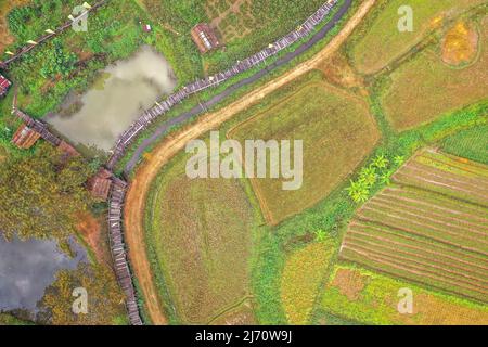 Aerial views of Pua and the rice fields in Nan province, Thailand Stock ...