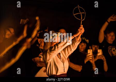 A member of the Asatru community seen during the ritual. The summer ...