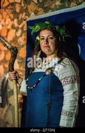 Members of the Ásatrú religion, belief in the old Norse gods, gather at ...