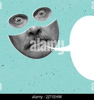 Contemporary art collage. Emotive man in image of Santa Claus looking ...