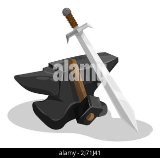 Medieval blacksmith vector illustration. Smith working with hammer and ...