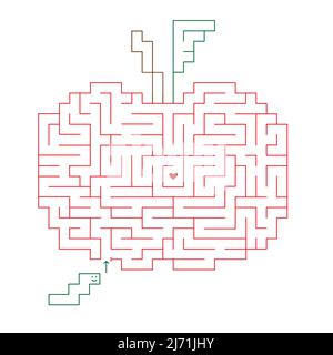 Worm and apple maze puzzle for kids, simple children's game. Circular ...
