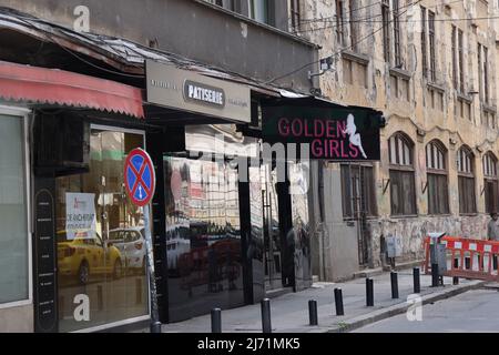 Sign of stripclub / nightclub in a street in Bucharest, Romania Stock ...
