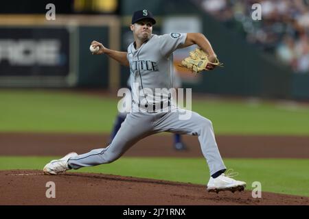 Seattle Mariners pitcher Matt Brash reacts after the top of the seventh ...