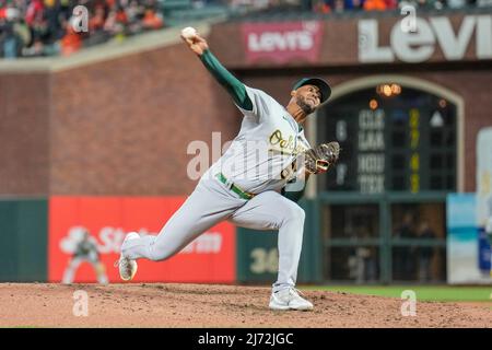 Oakland Athletics' Domingo Acevedo during a baseball game against the ...