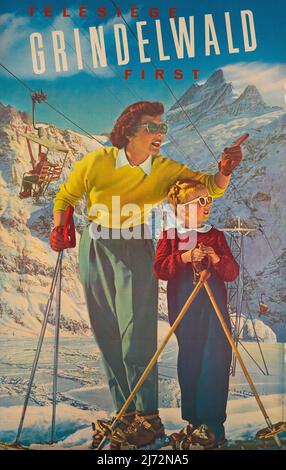 Grindelwald - Vintage Switzerland Travel Poster - feat a vintage photo ...