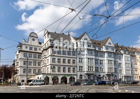 Cologne downtown with tourists walking on streets in a bright spring ...
